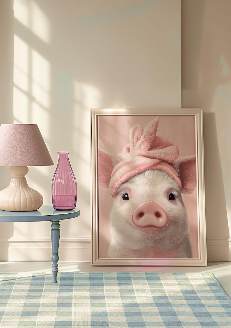 Physical Poster - Modern Pig Poster - Funny Bathroom Print With Hair ...
