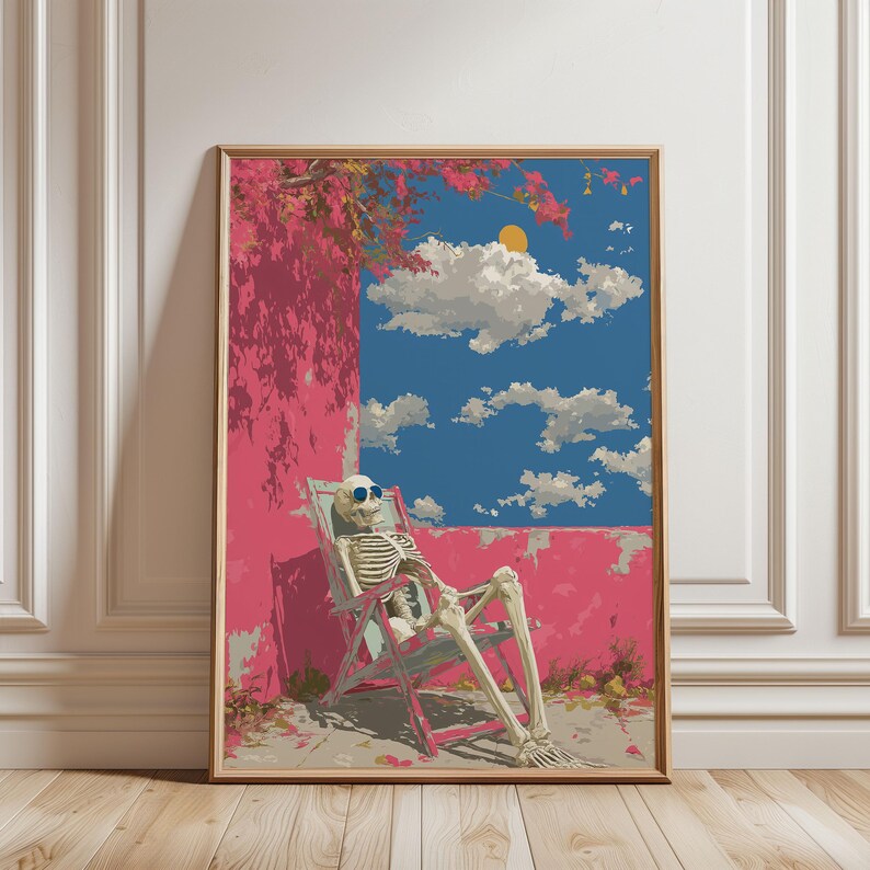 Skeleton Sun Bathing With Sunglasses Art Print Cute Girly Halloween ...