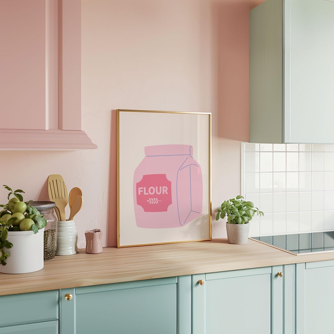 Pastel Cute Flour Wall Art | Pink Blue Kitchen Decor & Aesthetic ...