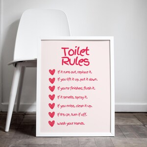 Phyical Poster Pink Toilet Rules Bathroom Typography Wall Art | Fun ...