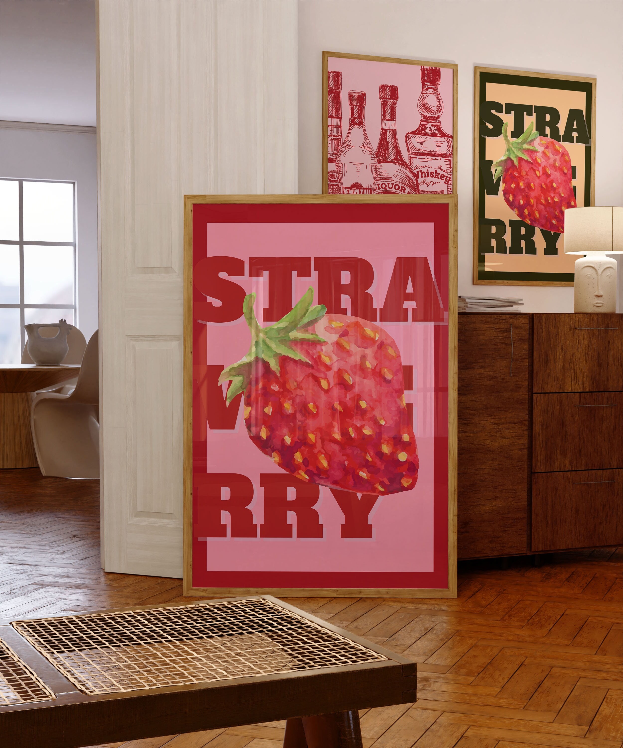 Y2K Strawberry Kitchen Wall Art in Red and Pink | Wall Decor| Digital ...