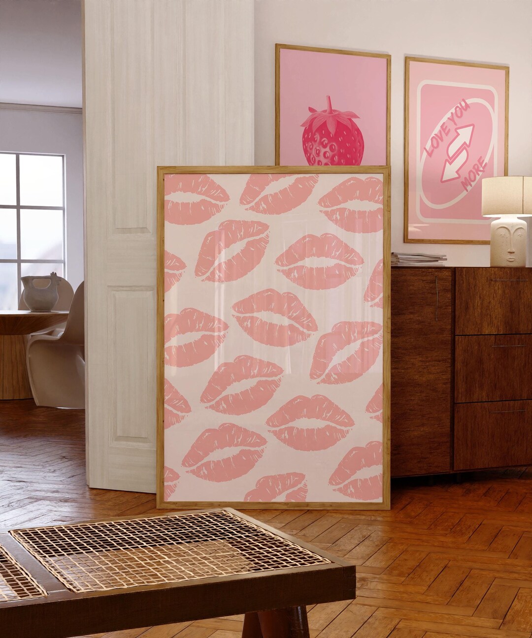 Lip Kiss Poster | Retro Preppy Coquette Aesthetic Pink Wall Art ...