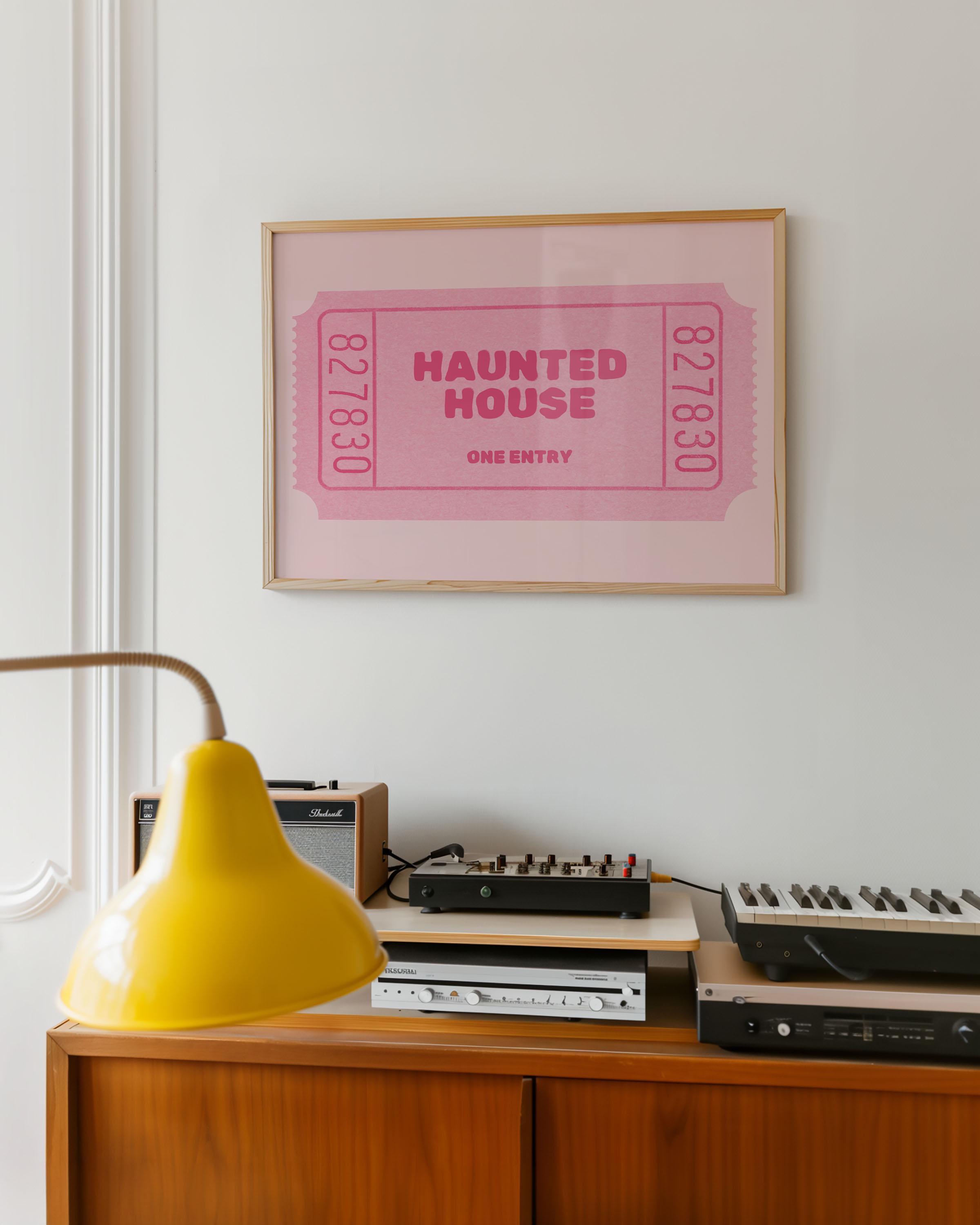 Girly Haunted House Ticket Halloween Wall Art, Pink Cute Spooky ...