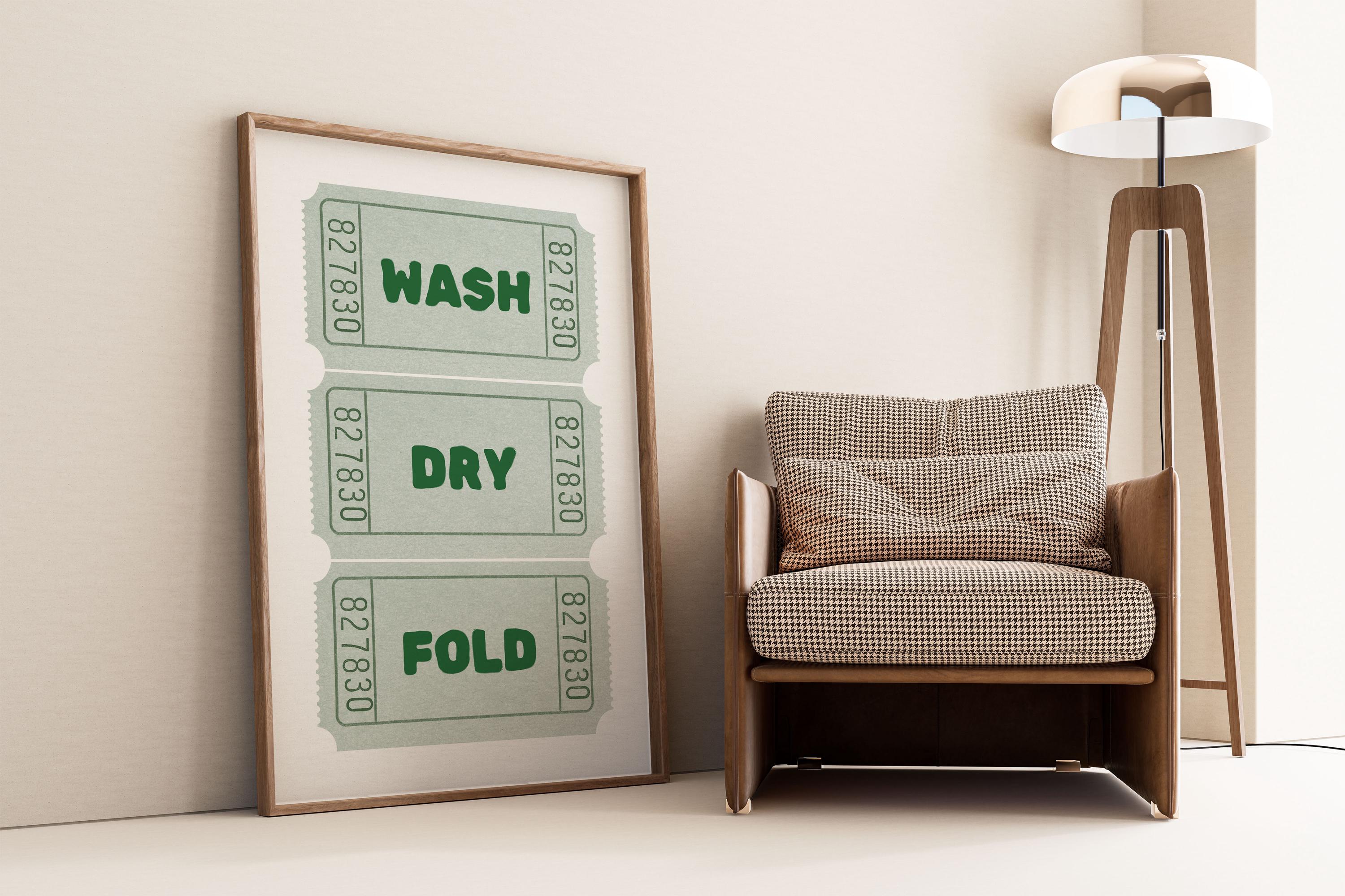 Framed Wall Art - Laundry Wash Dry Fold Ticket Wall Art | Girly Green ...