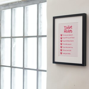 Toilet Rules Bathroom Typography Retro Quote Minimalist Print in Pink ...