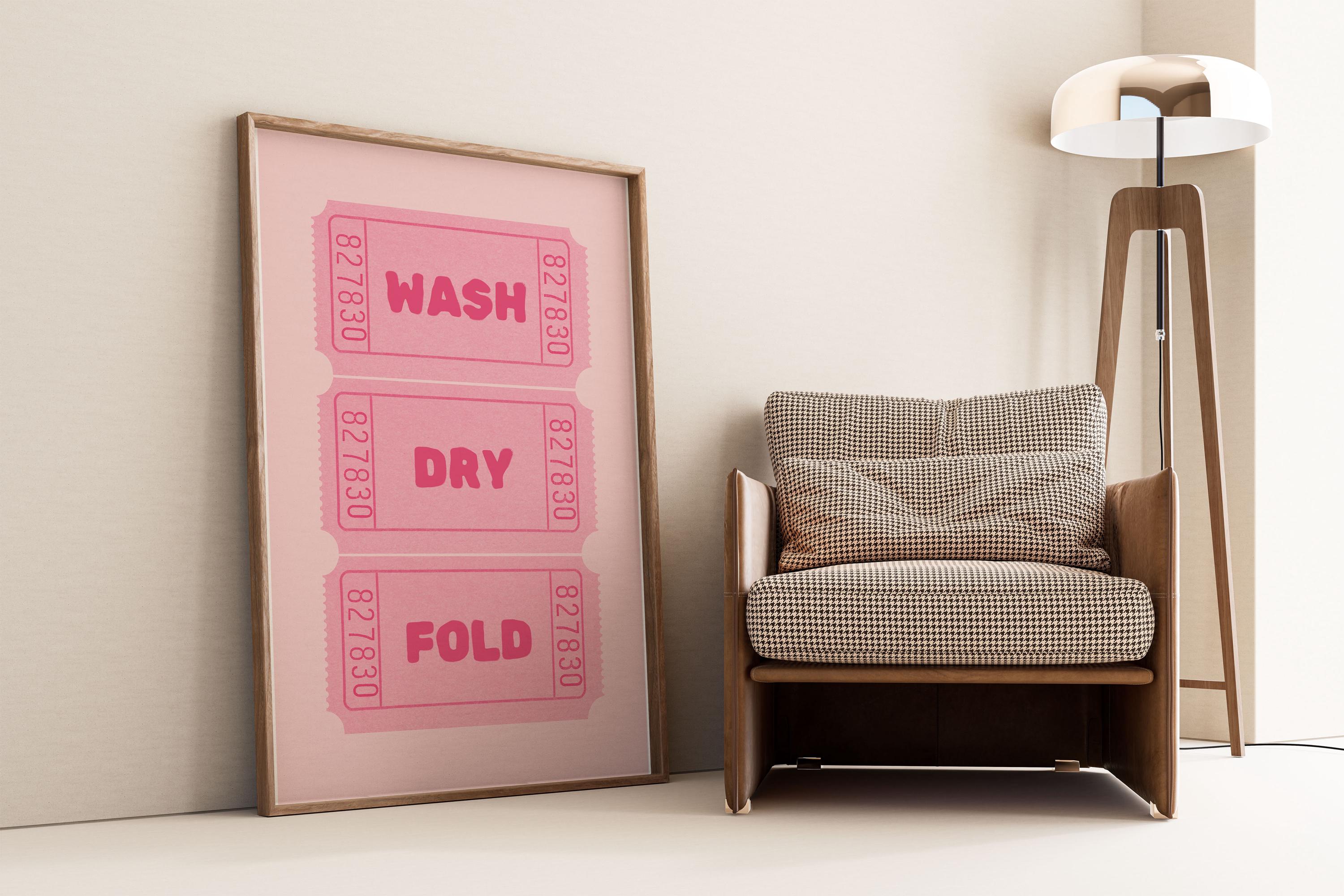 Physical Poster - Laundry Wash Dry Fold Ticket Wall Art | Girly Pink ...