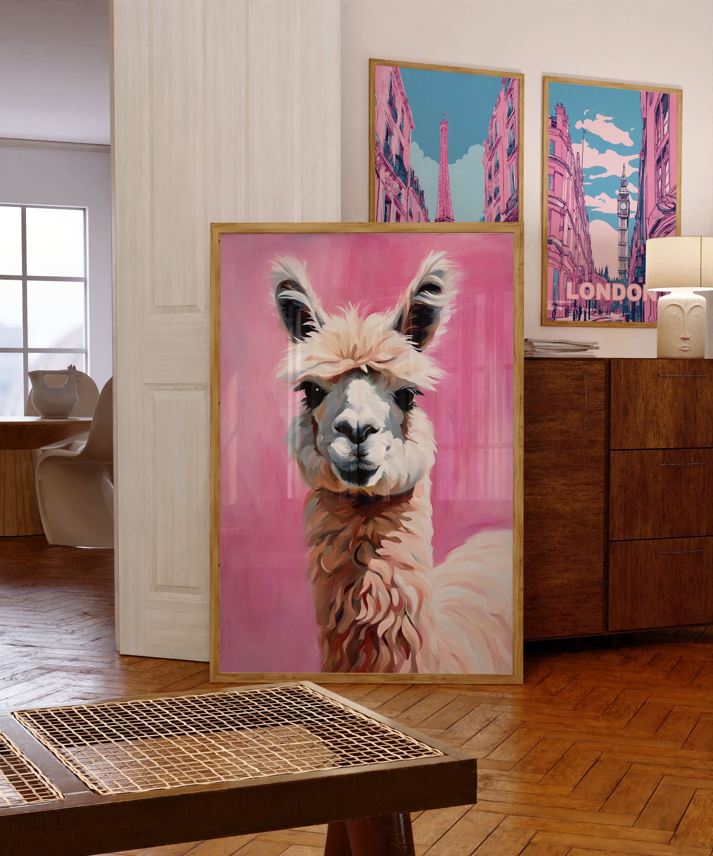 Vintage Colorful Retro Alpaca Llama Animal Bedroom Abstract Art Print ...