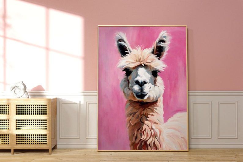 Vintage Colorful Retro Alpaca Llama Animal Bedroom Abstract Art Print ...