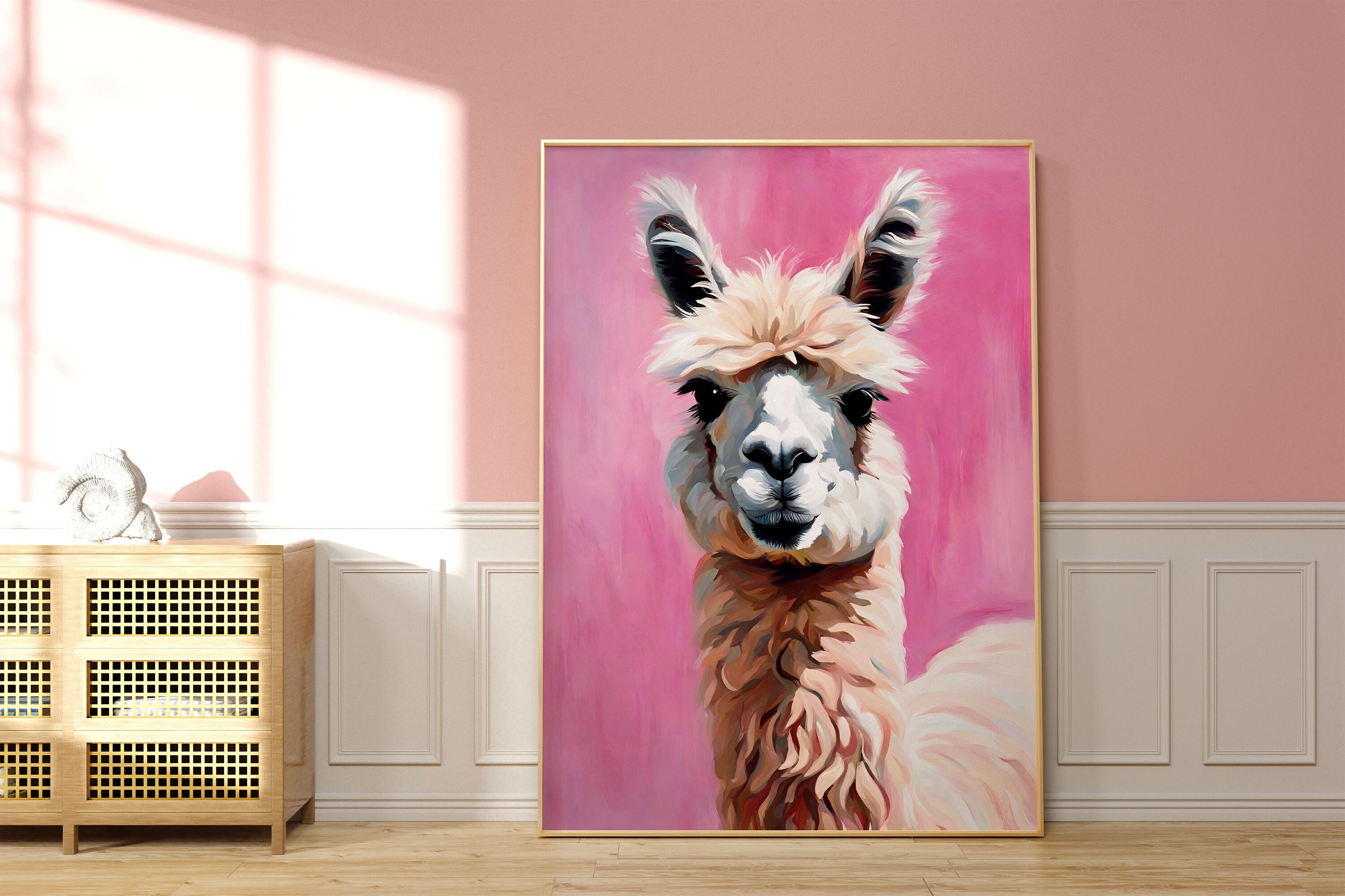 Vintage Colorful Retro Alpaca Llama Animal Bedroom Abstract Art Print ...