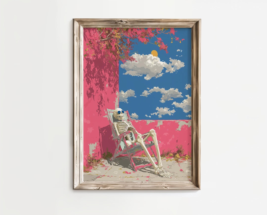 Skeleton Sun Bathing With Sunglasses Art Print Cute Girly Halloween ...