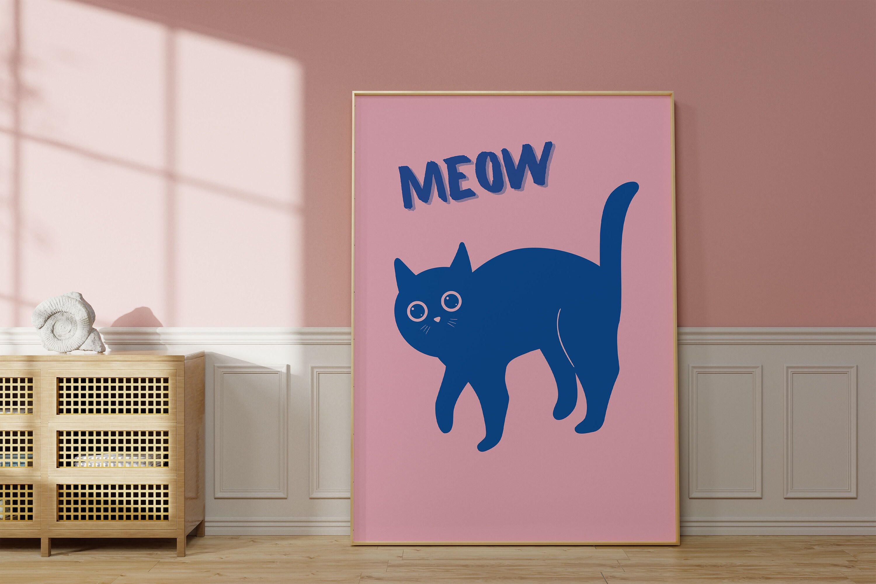Y2K Blue Cat 'meow' in Pink Background Animal Trendy - Etsy