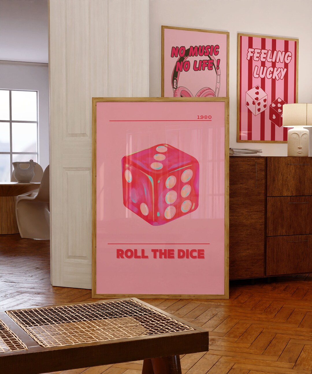 Y2K 'roll the Dice' Quoted Trendy Wall Art in Pink for Bedroom| Wall ...