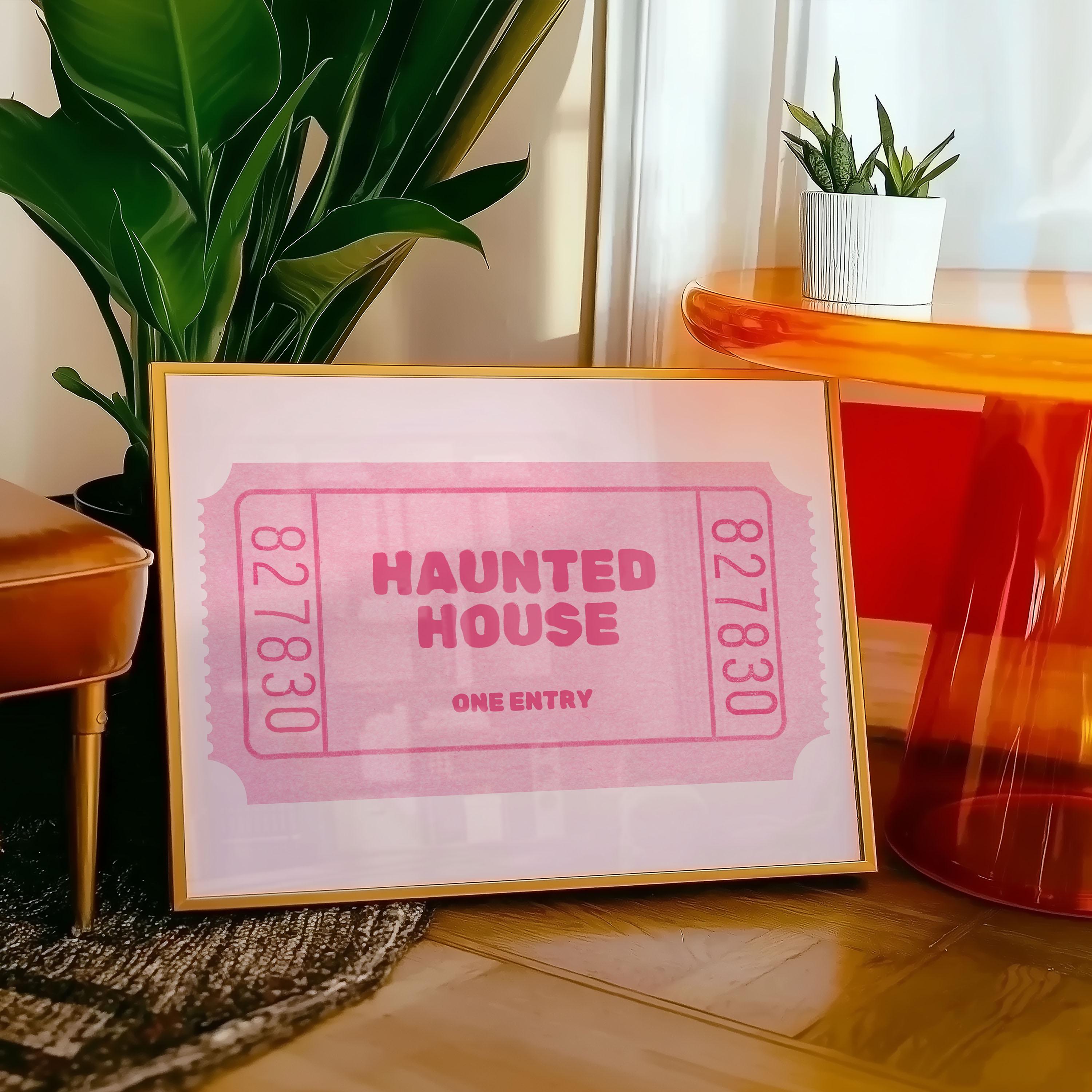 Girly Haunted House Ticket Halloween Wall Art, Pink Cute Spooky ...