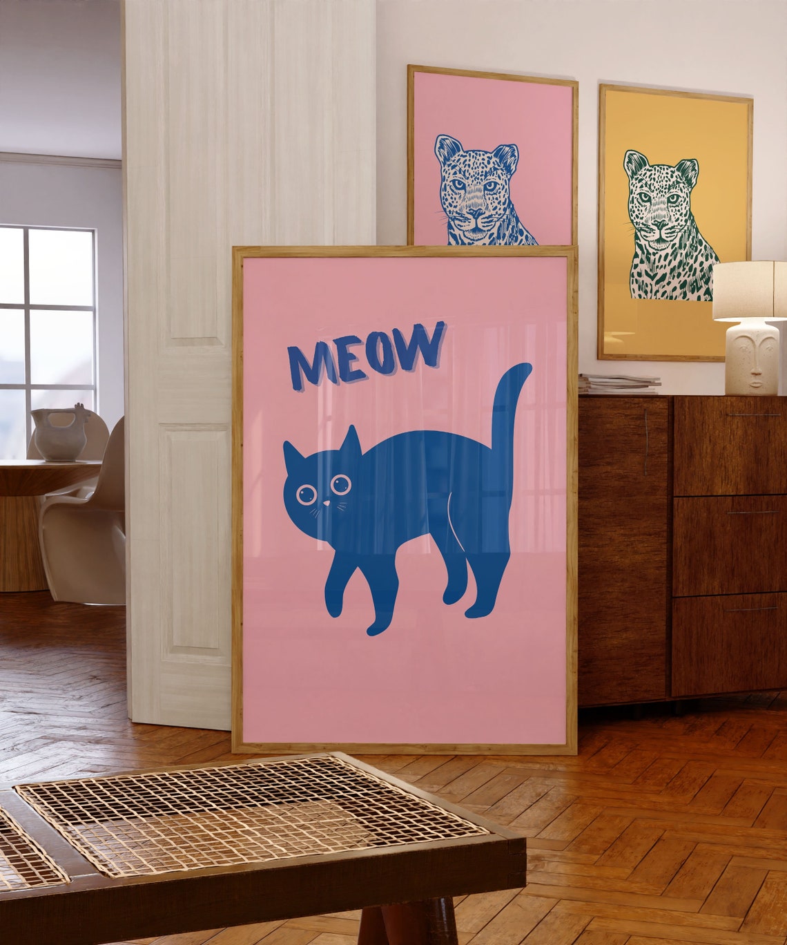 Y2K Blue Cat 'meow' in Pink Background Animal Trendy - Etsy