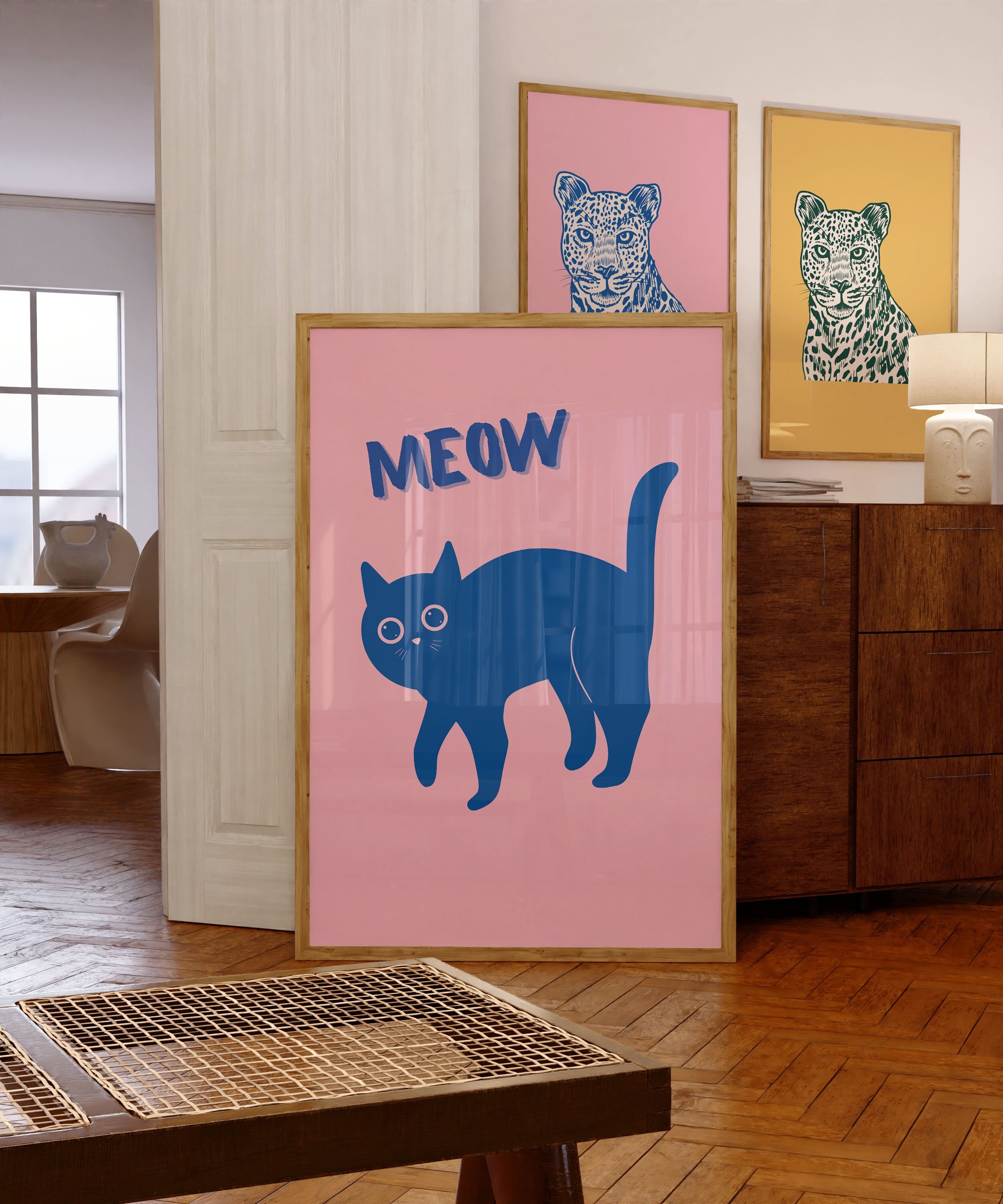 Y2K Blue Cat 'meow' in Pink Background Animal Trendy - Etsy