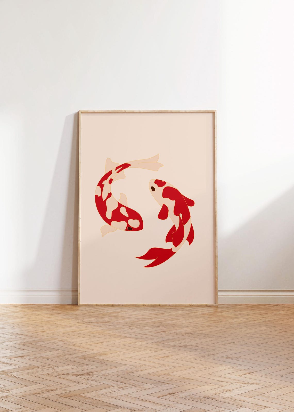 Red Beige Koi Fish Print Love Digital Printjapanese Aesthetic Trending ...