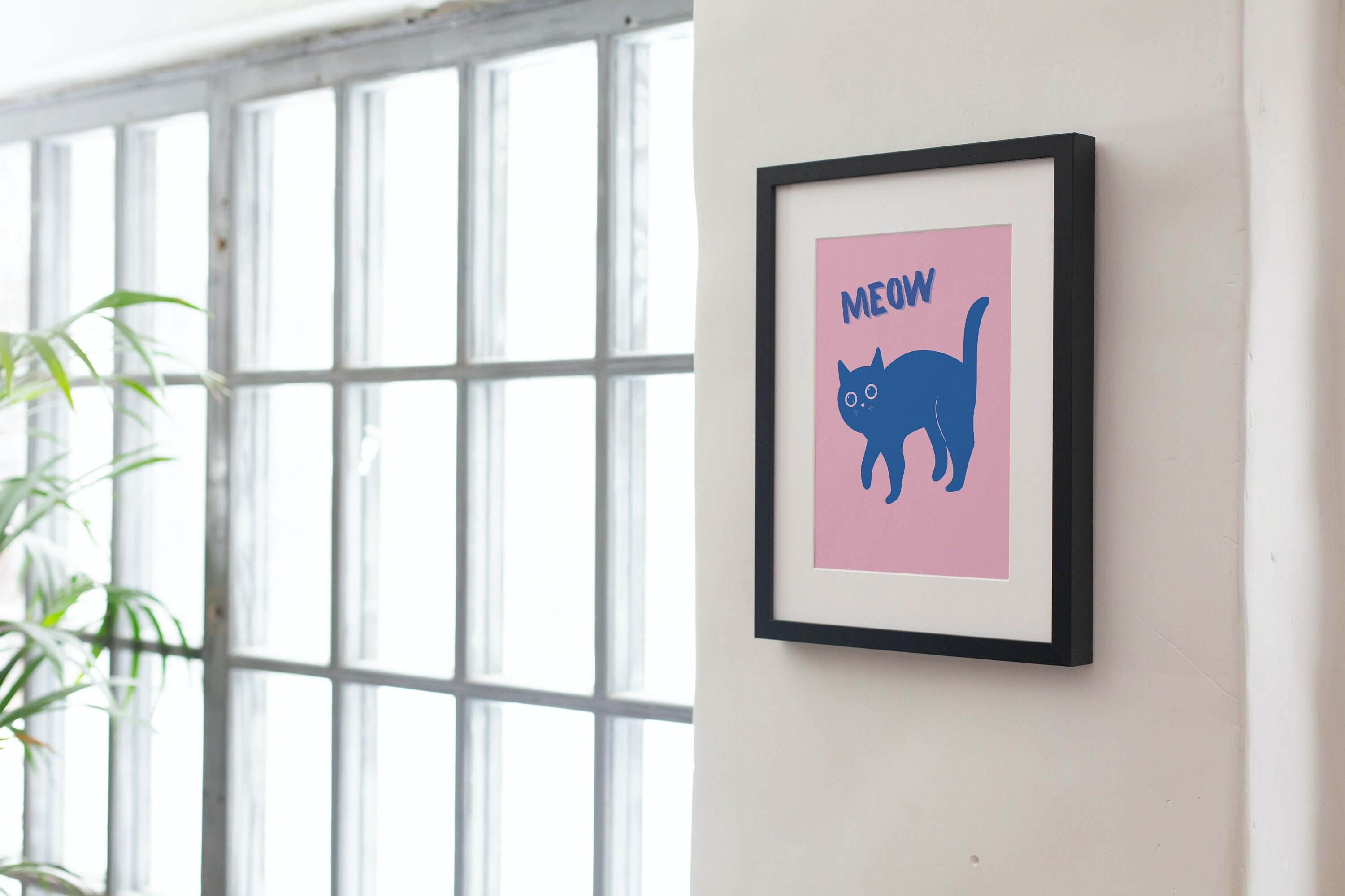 Y2K Blue Cat 'meow' in Pink Background Animal Trendy - Etsy