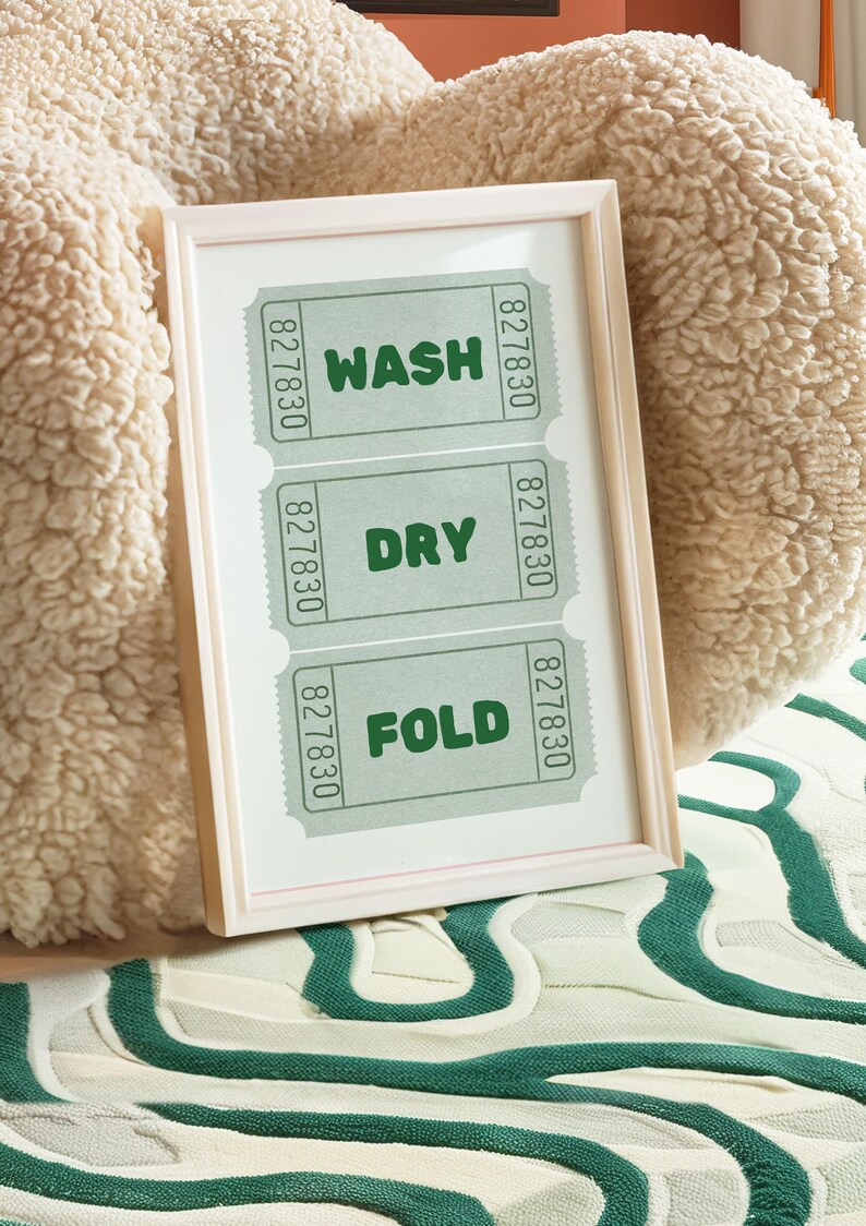 Framed Wall Art Laundry Wash Dry Fold Ticket Wall Art Girly Green ...