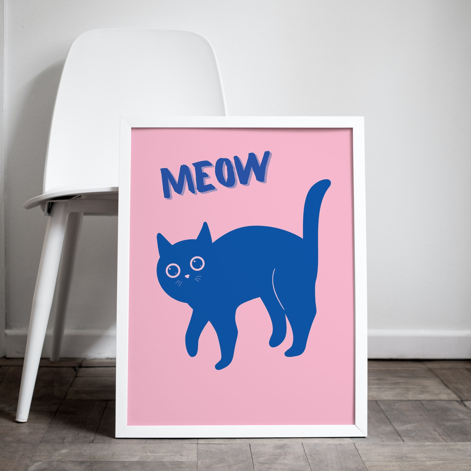 Y2K Blue Cat 'meow' in Pink Background Animal Trendy - Etsy