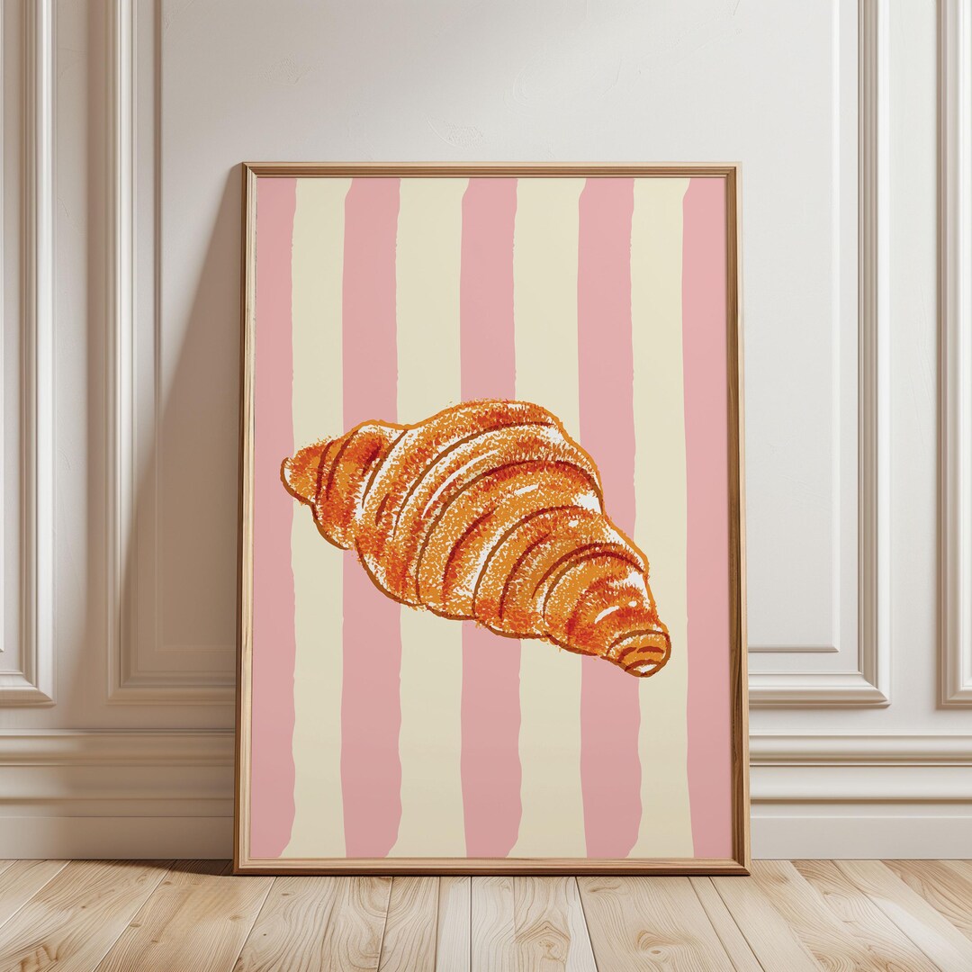 Croissant Breakfast Wall Art | Patel Colourful Retro Stripe Digital ...