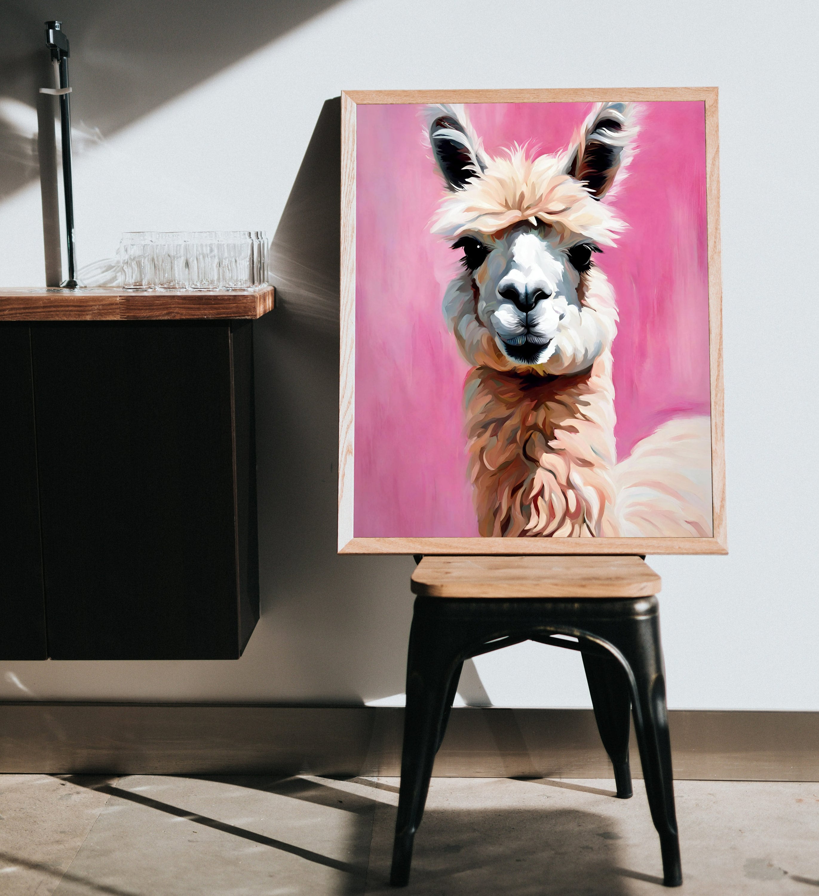 Vintage Colorful Retro Alpaca Llama Animal Bedroom Abstract Art Print ...