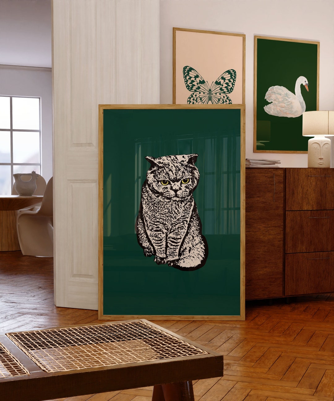 Y2K the Cat in Emerald Green Animal Art Print| Wall Decor| Digital ...