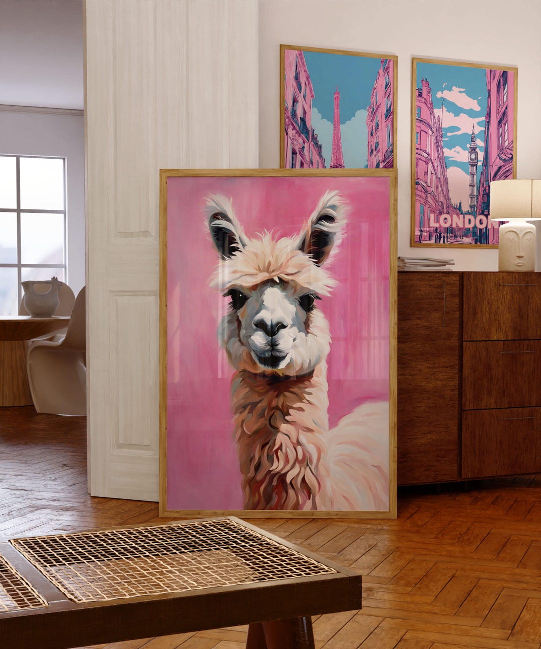 Physical Poster - Vintage Colorful Retro Alpaca Llama Art Print ...