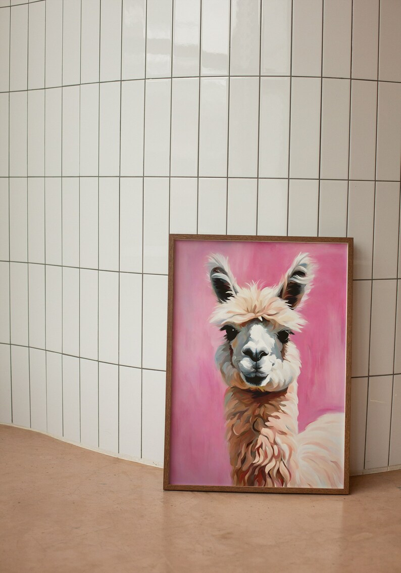 Vintage Colorful Retro Alpaca Llama Animal Bedroom Abstract Art Print ...