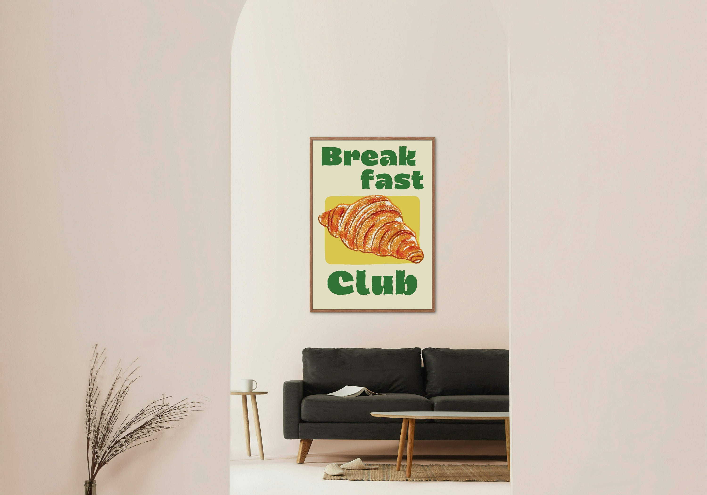 Colorful Retro Croissant Breakfast Club Food Bread Kitchen Poster in ...