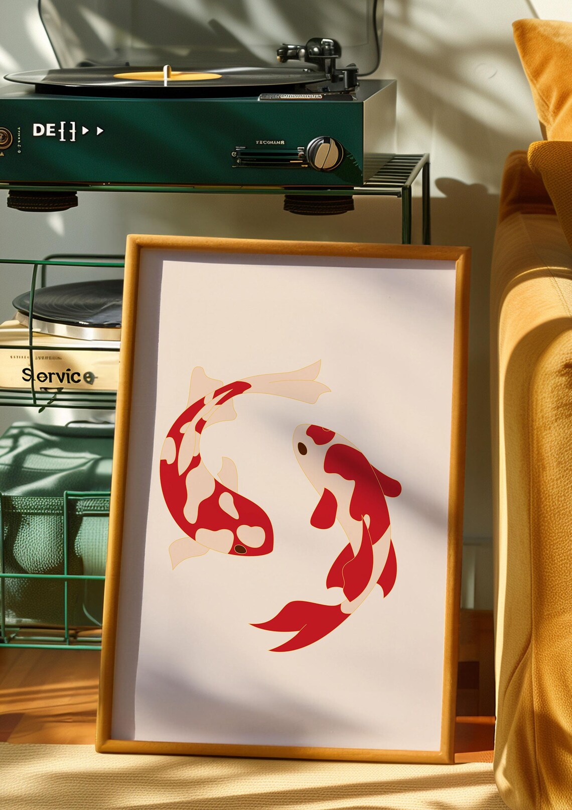Red Beige Koi Fish Print Love Digital Printjapanese Aesthetic Trending ...