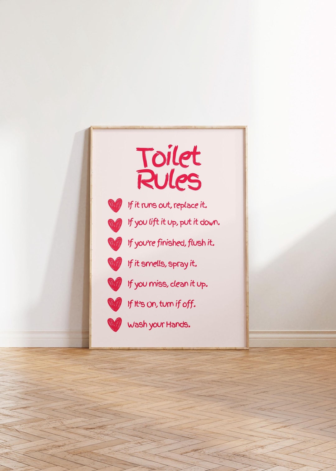 Phyical Poster Pink Toilet Rules Bathroom Typography Wall Art | Fun ...