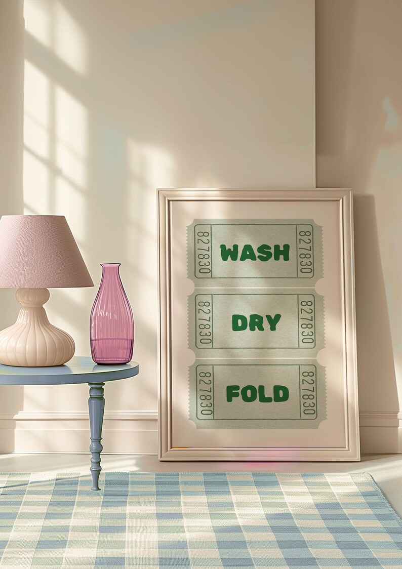 Physical Poster - Laundry Wash Dry Fold Ticket Wall Art | Girly Green ...