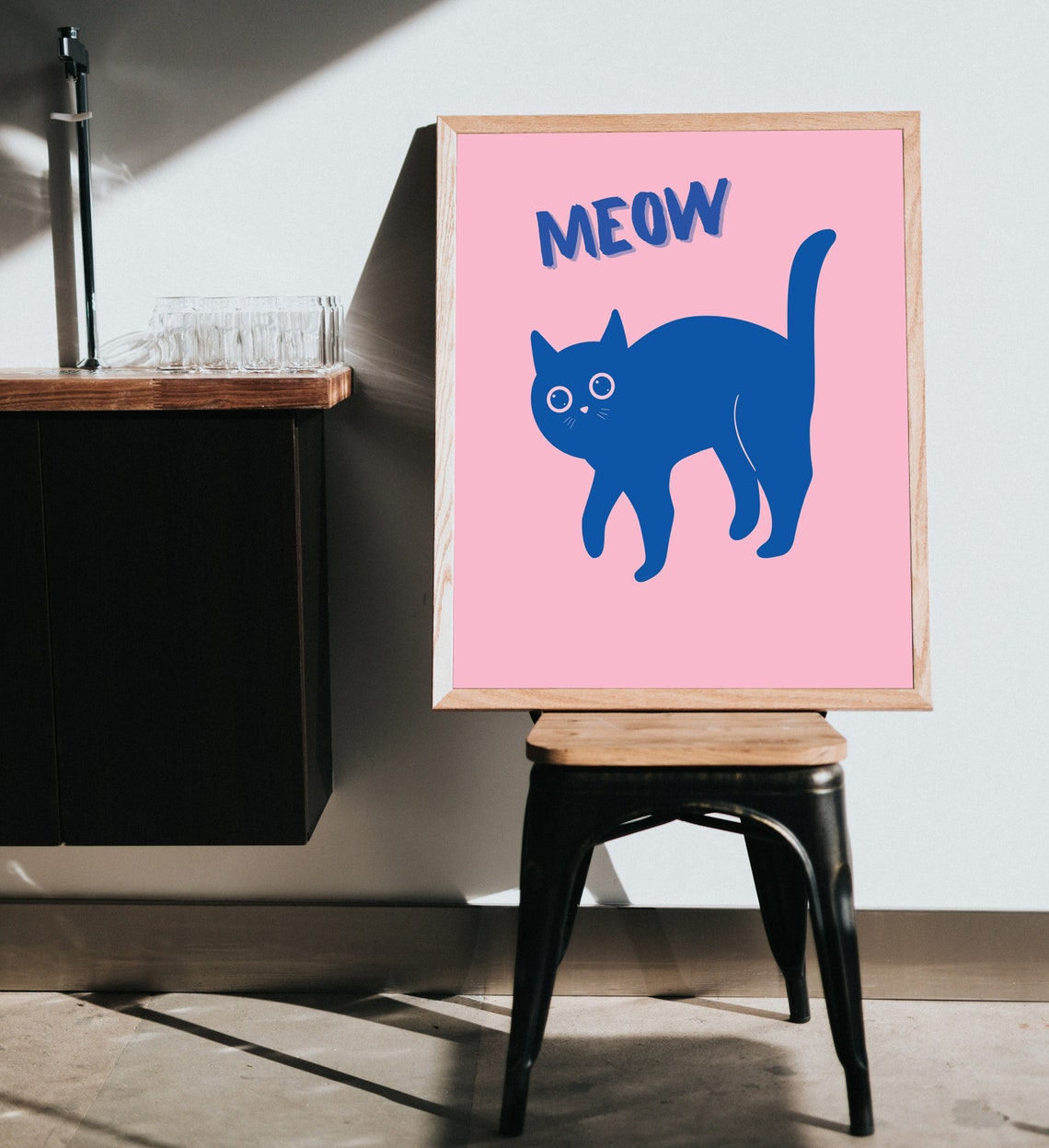 Y2K Blue Cat 'meow' in Pink Background Animal Trendy - Etsy