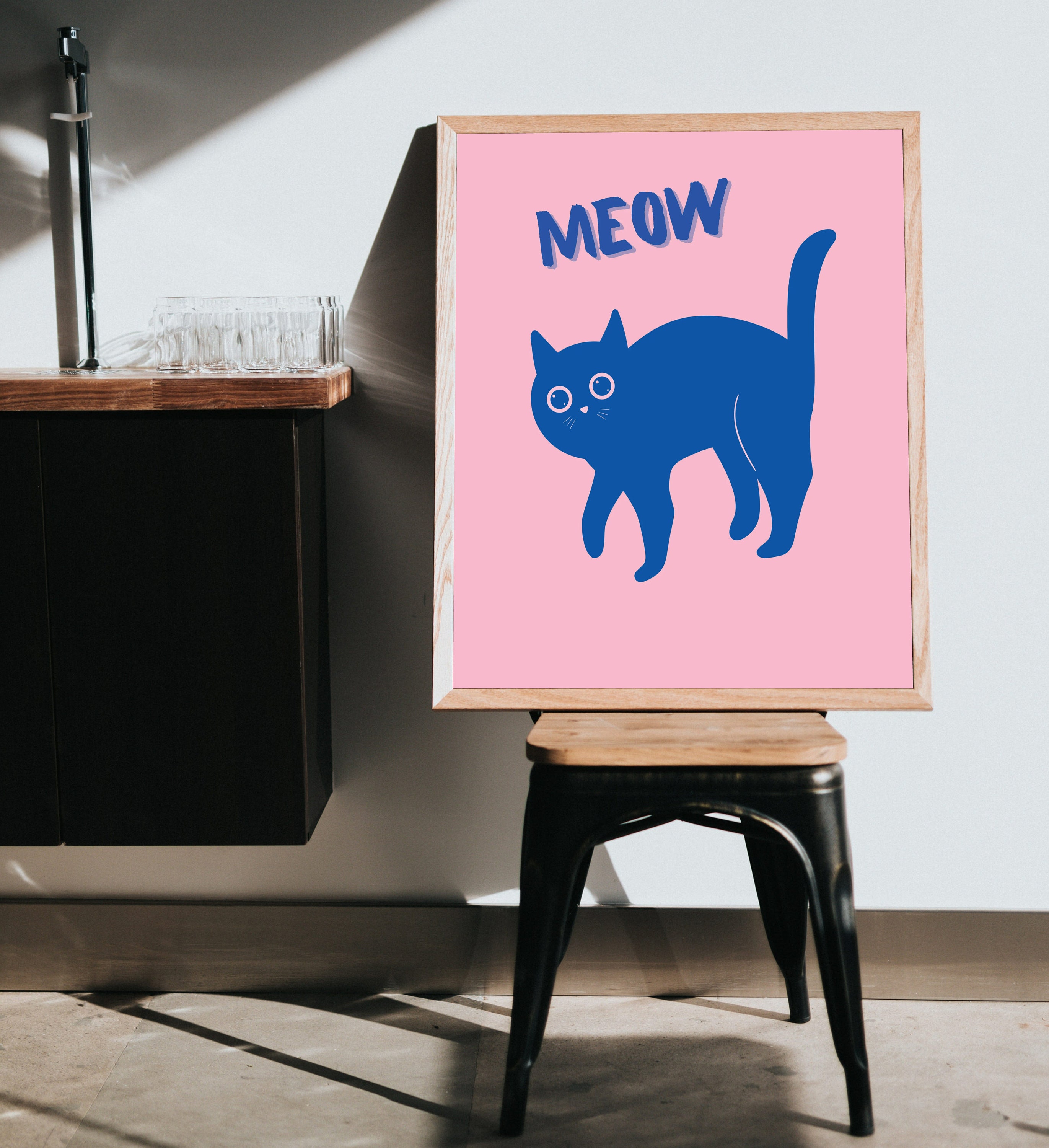 Y2K Blue Cat 'meow' in Pink Background Animal Trendy - Etsy
