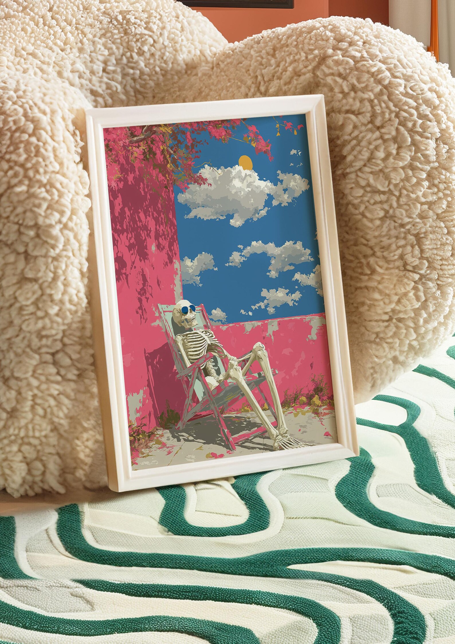 Skeleton Sun Bathing With Sunglasses Art Print Cute Girly Halloween ...