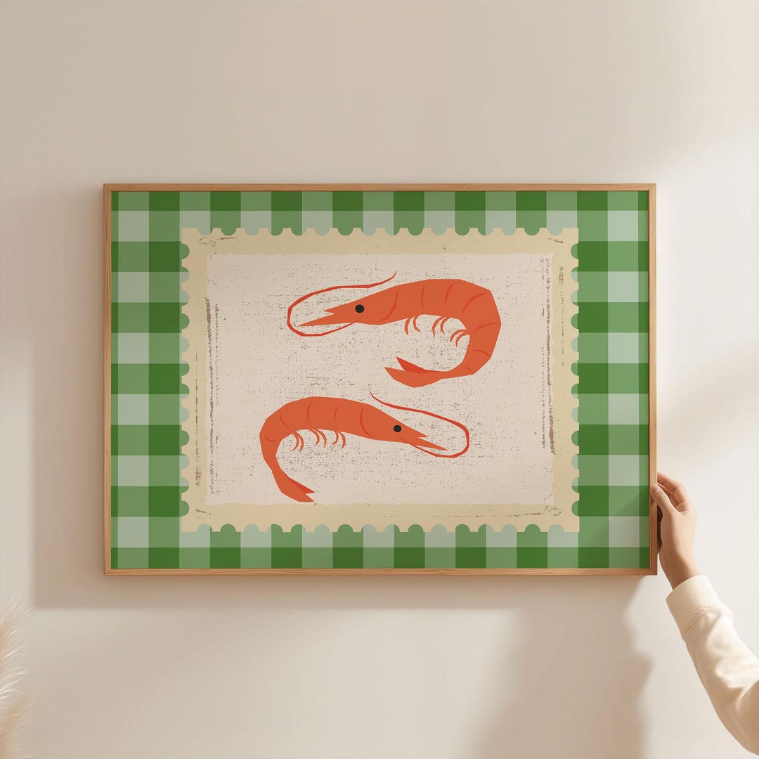 Shrimp Prawn Wall Art Print Horizontal Coastal Kitchen Decor Nautical ...