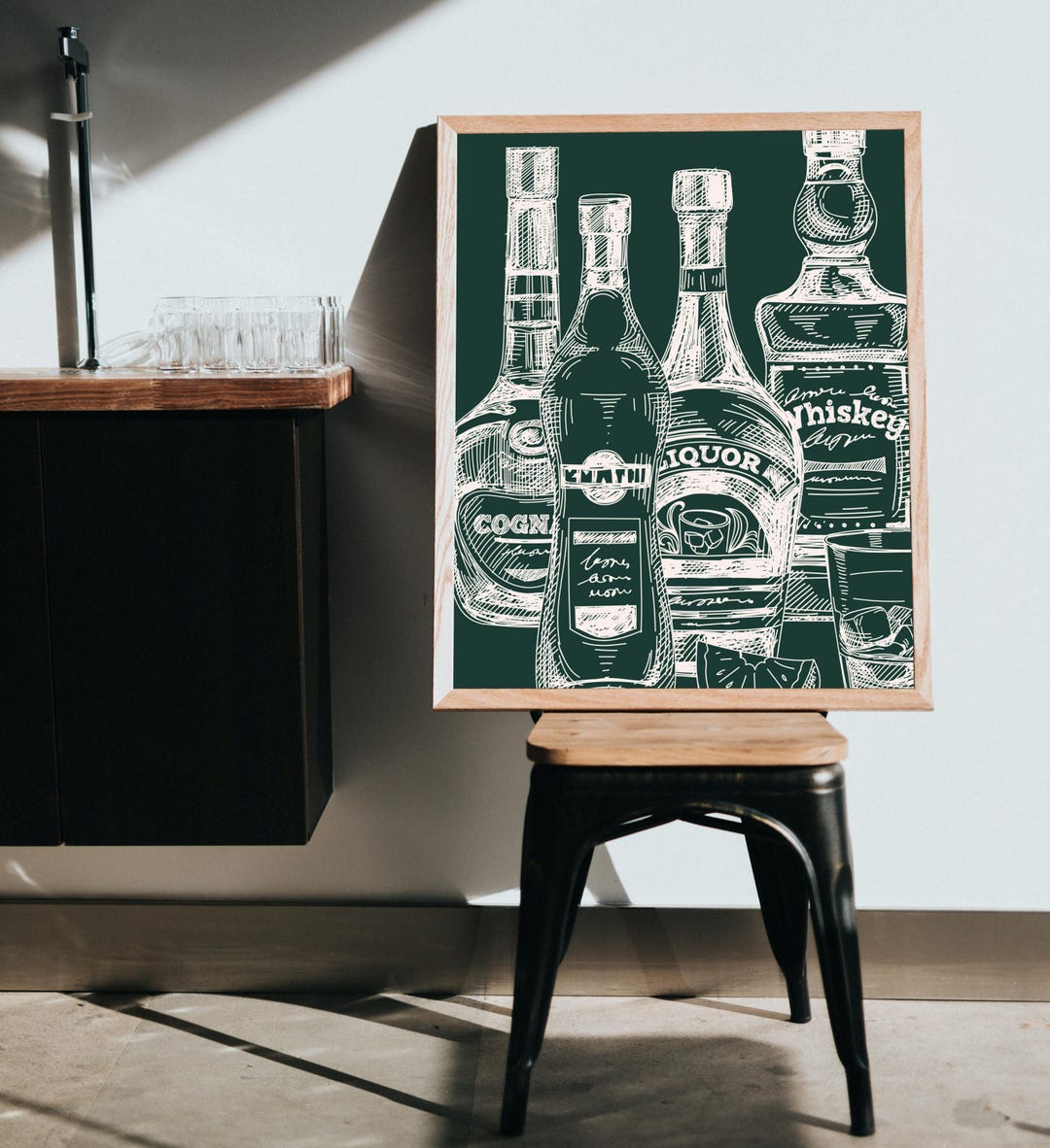 Physical Poster - Alcohol Wall Art - Abstract Kitchen Decor in Green ...