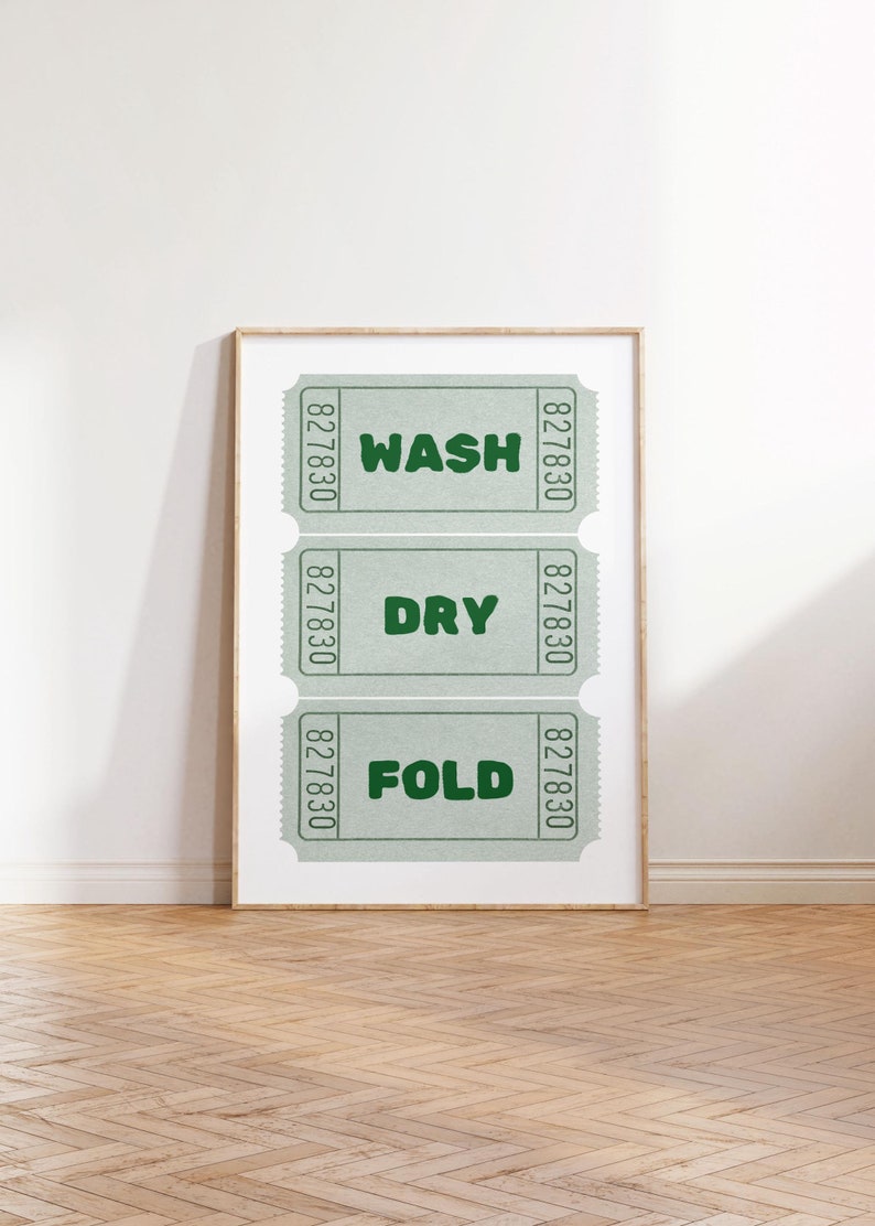 Framed Wall Art Laundry Wash Dry Fold Ticket Wall Art Girly Green ...