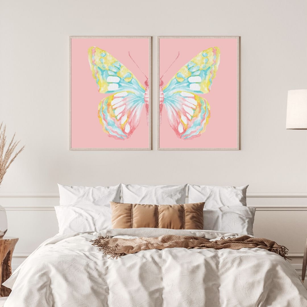 Set of 2 Y2K Split Half Butterfly in Pastel Pink Yellow Blue - Etsy