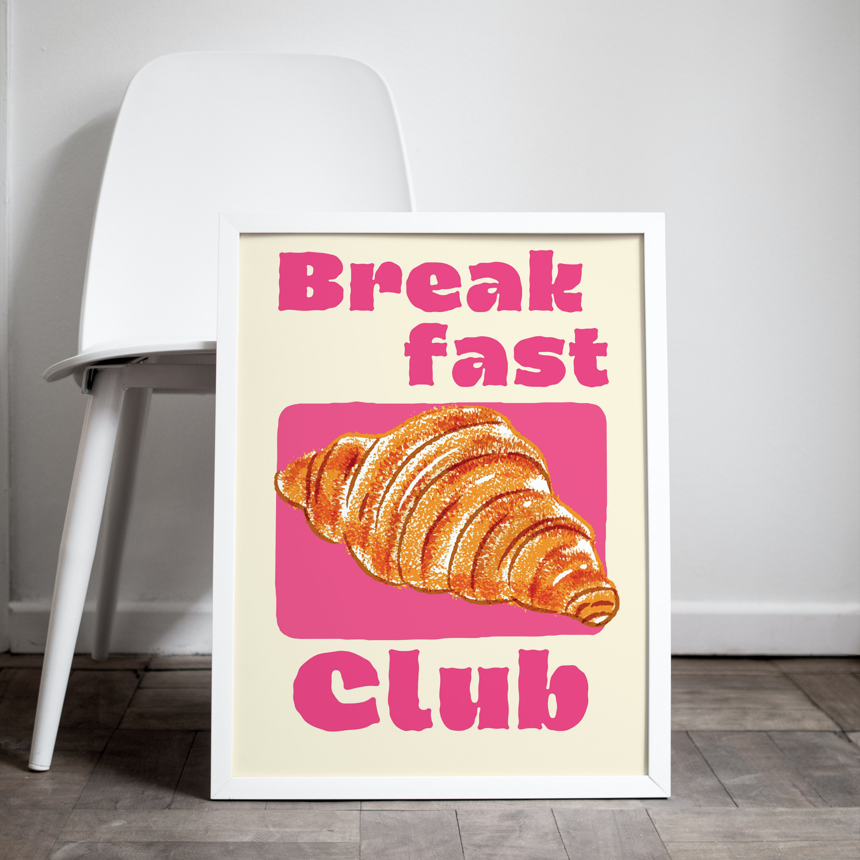 Colorful Retro Croissant Breakfast Club Food Bread Kitchen Poster in ...