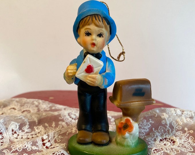 Vintage MCM Boy With Love Letter and Mail Box Hard Plastic Figurine ...
