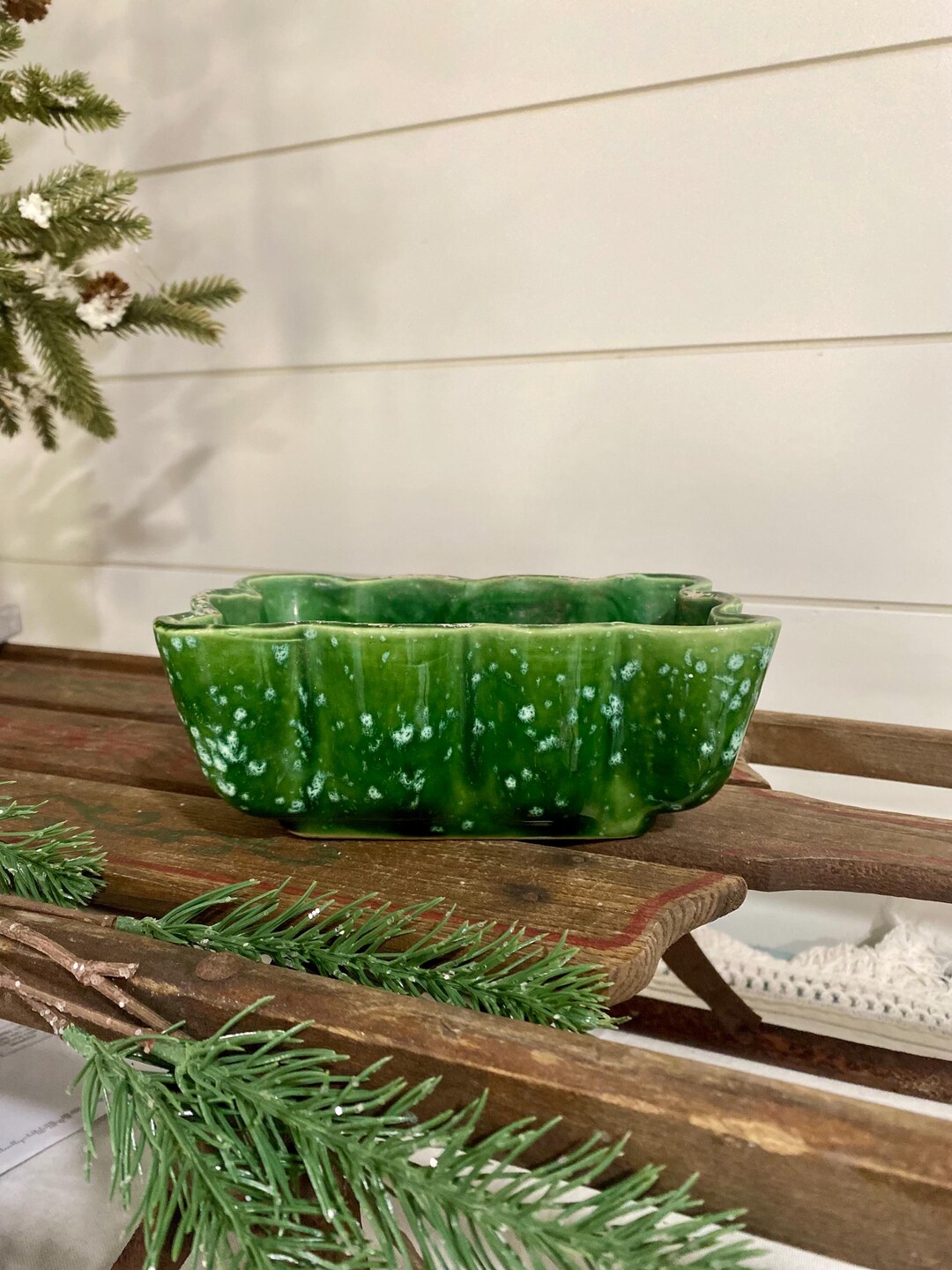 Vintage UPCO 164 USA Pottery Dark Green Drip Glaze Ceramic Planter 6.5 ...