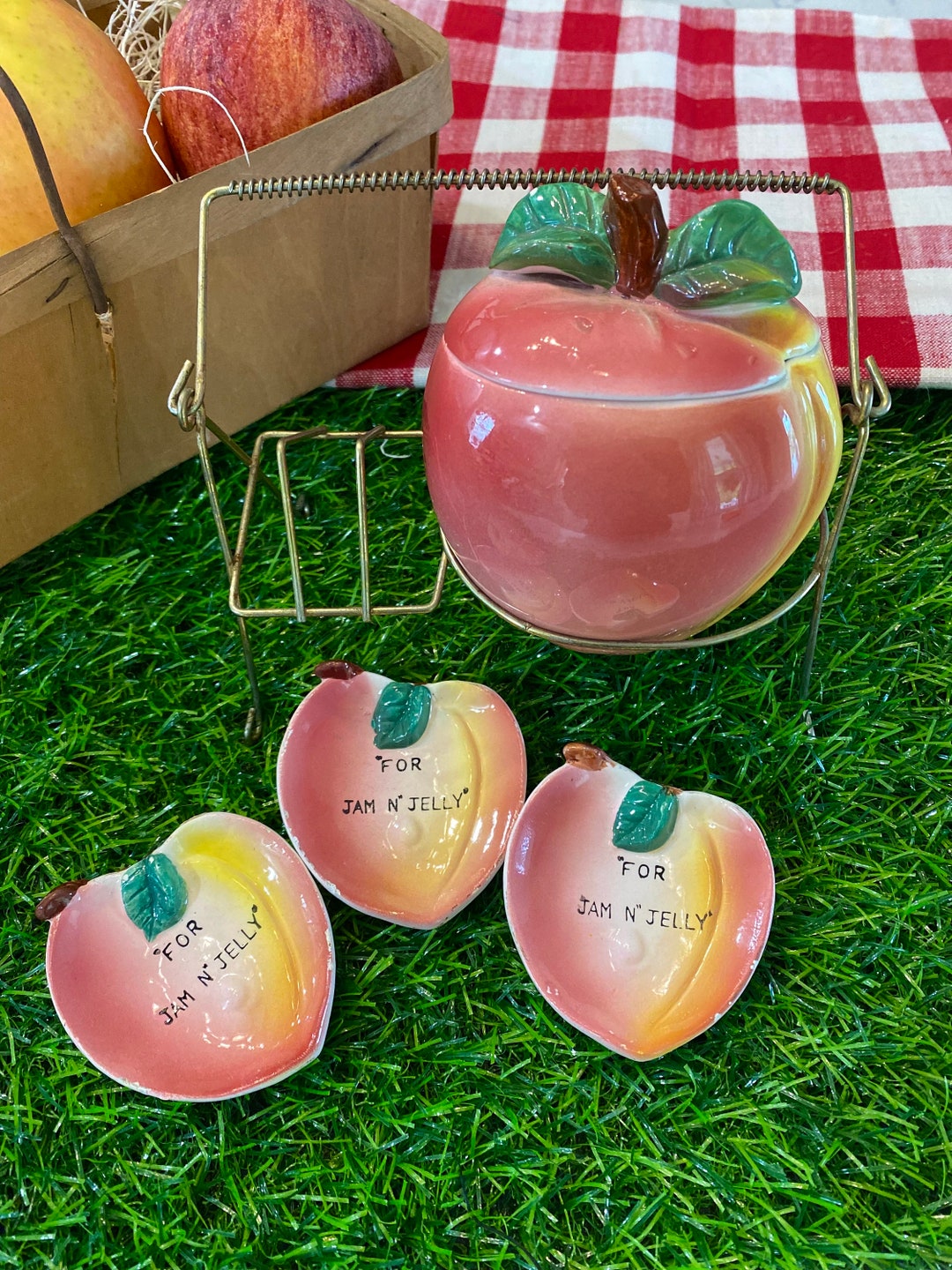 Vintage JAPAN COMMODORE 4-piece "for Jam N' Jelly" Caddy With Peach ...