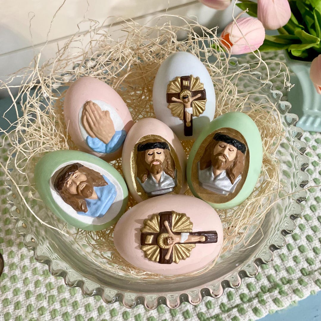 LOT of 6 Vintage NOWELL'S MOLDS Religious Easter Ceramic Eggs ...