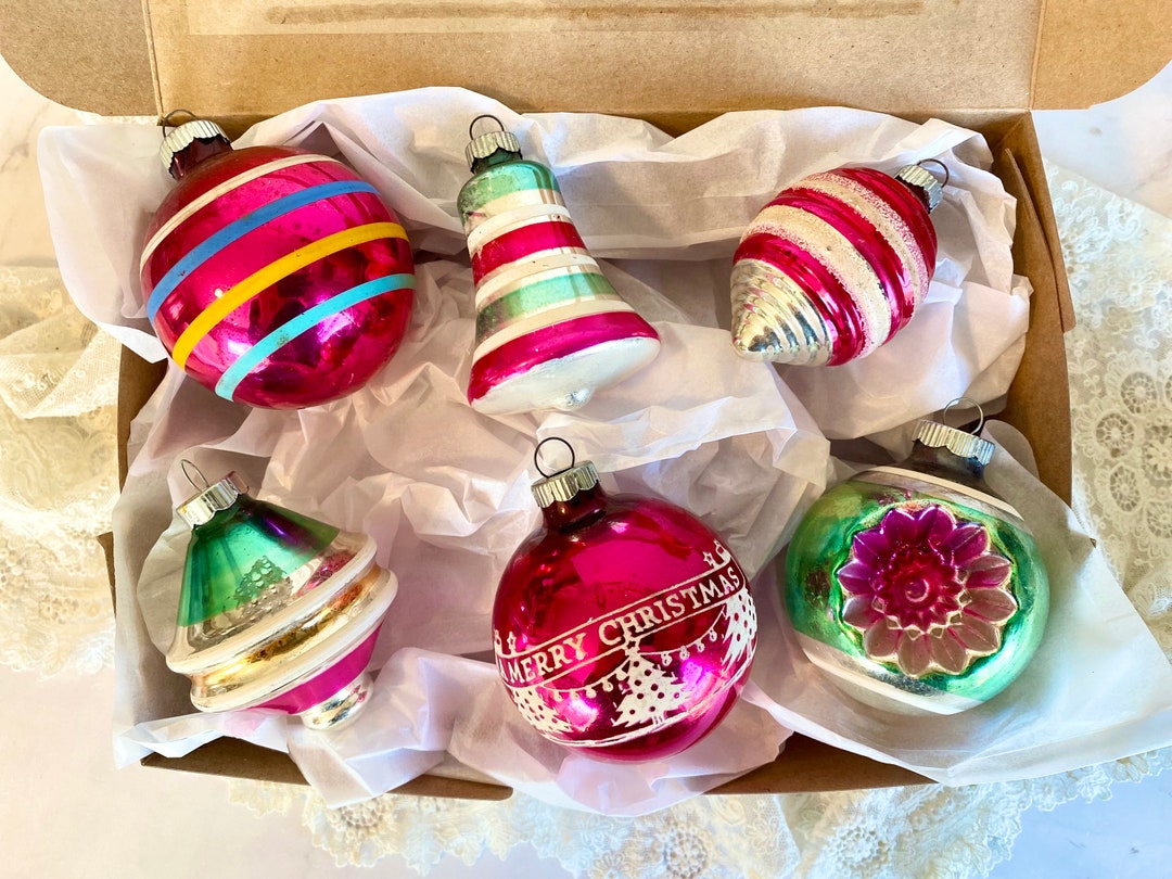LOT of 6 Assorted Vintage Shiny Brite Christmas Ornaments Atomic ...