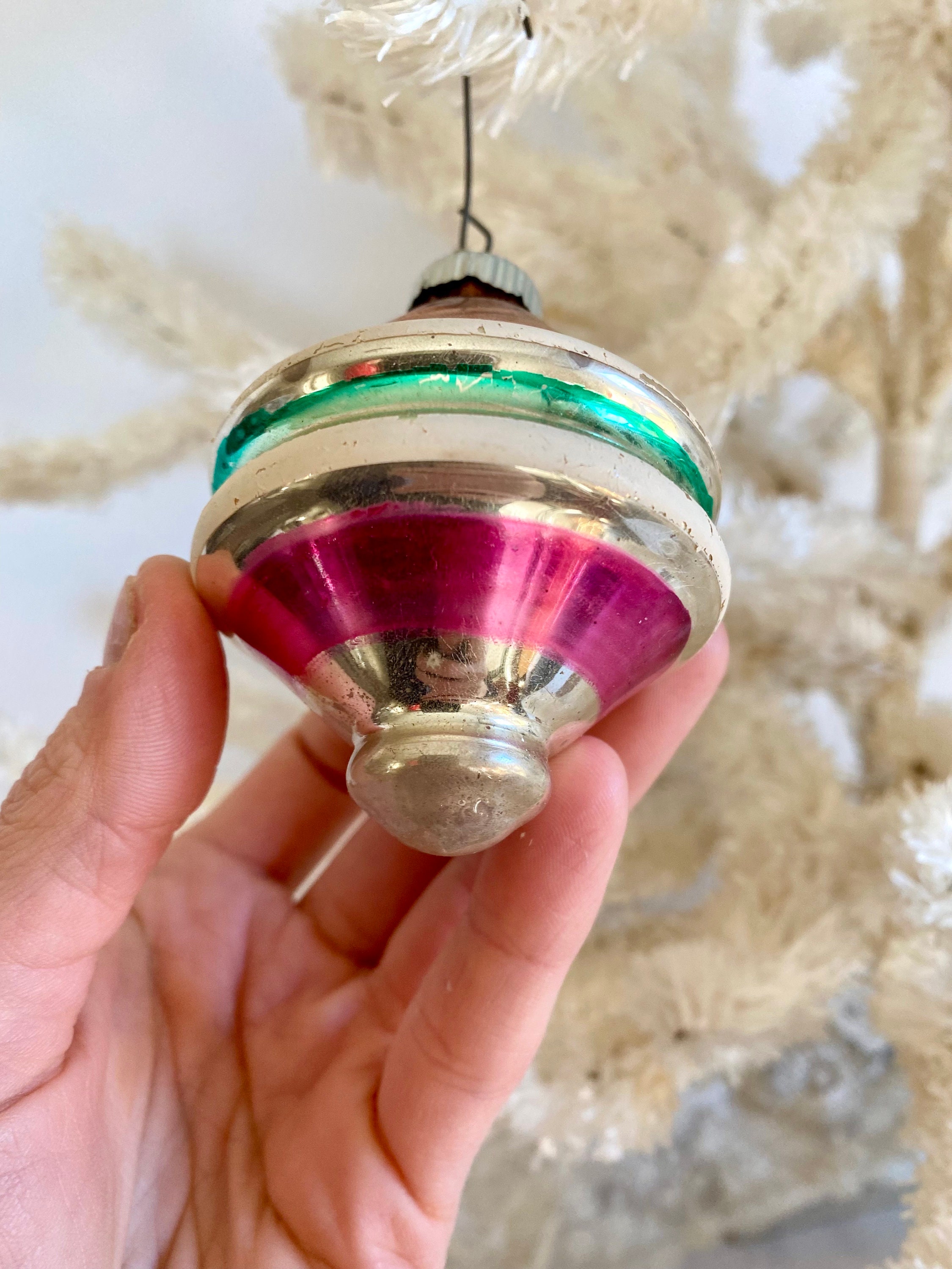 Vintage 1950's Shiny Brite Atomic Bell UFO Lantern Silvered Blown Glass ...