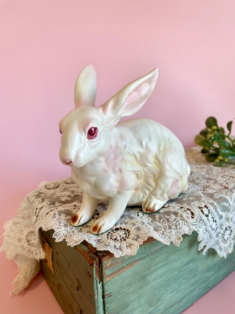 Vintage Ceramic LEFTON Japan White Rabbit With Red Eyes Figurine 5.5 ...