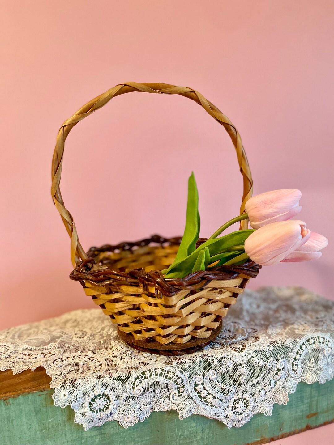 Vintage Small Wicker Woven Easter Basket | MCM | Vintage Easter | Hand ...