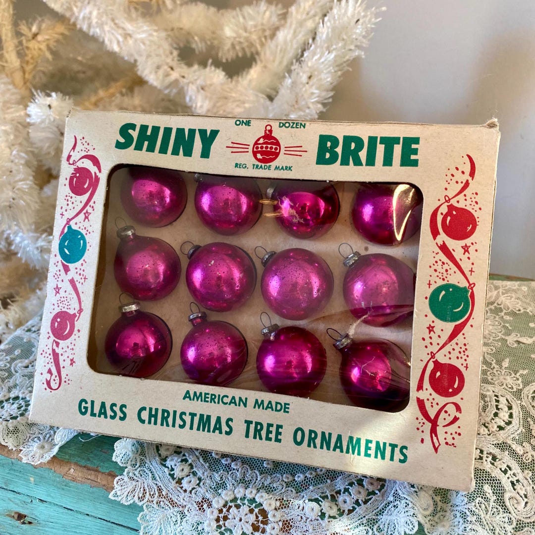 One Dozen MCM 1" Vintage SHINY BRITE Miniature Dark Pink Glass Tree ...