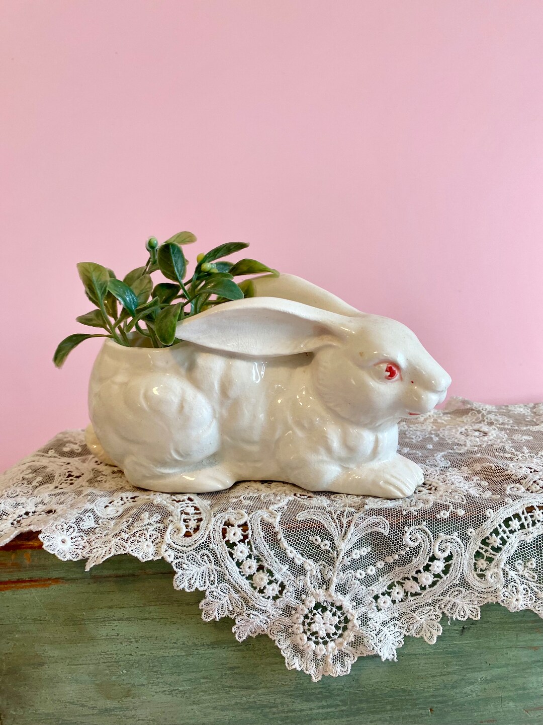 Vintage Ceramic INARCO Japan White Rabbit With Red Eyes Planter 6 ...